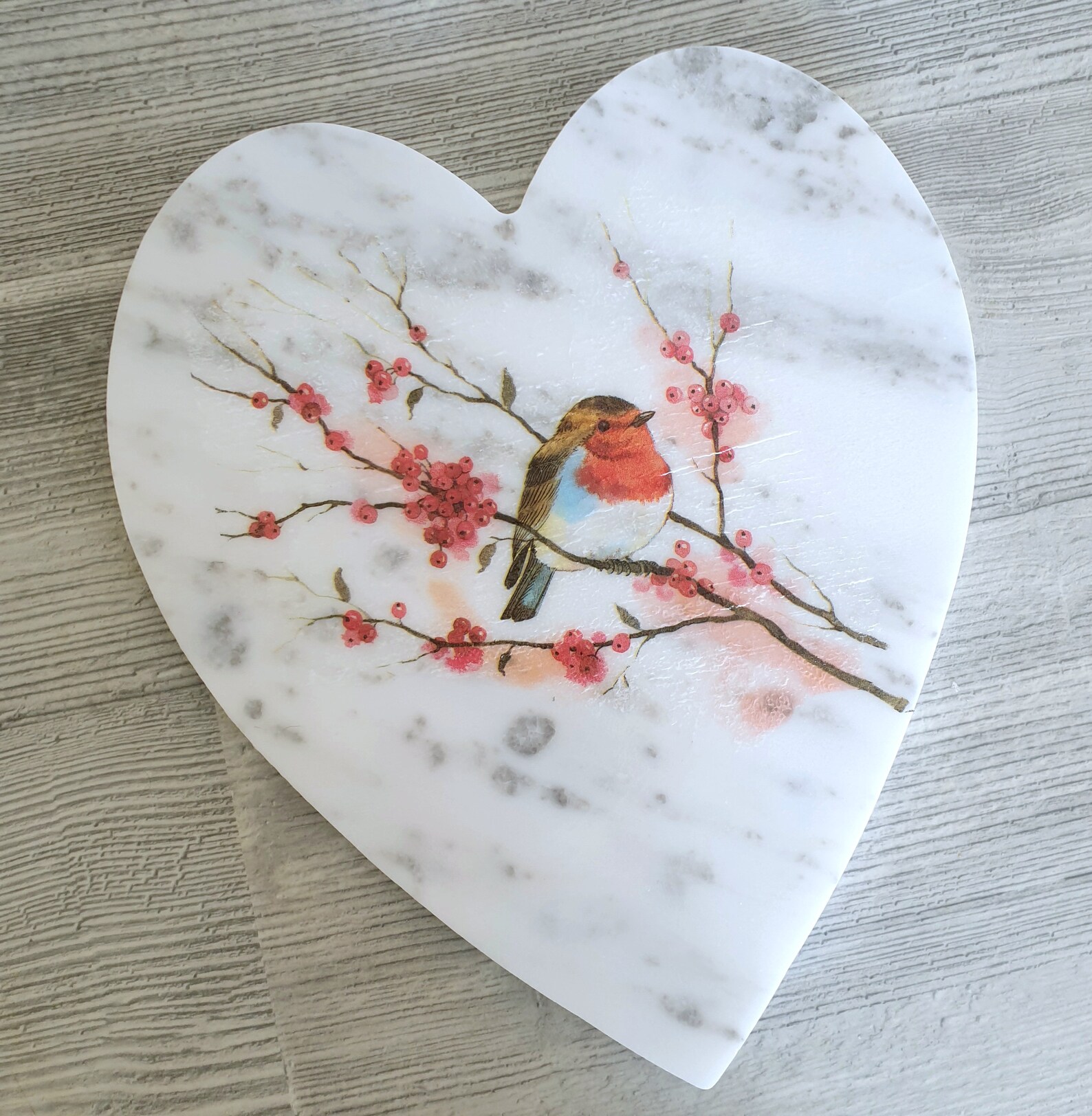 Personalised robin marble heart chopping serving board | Etsy