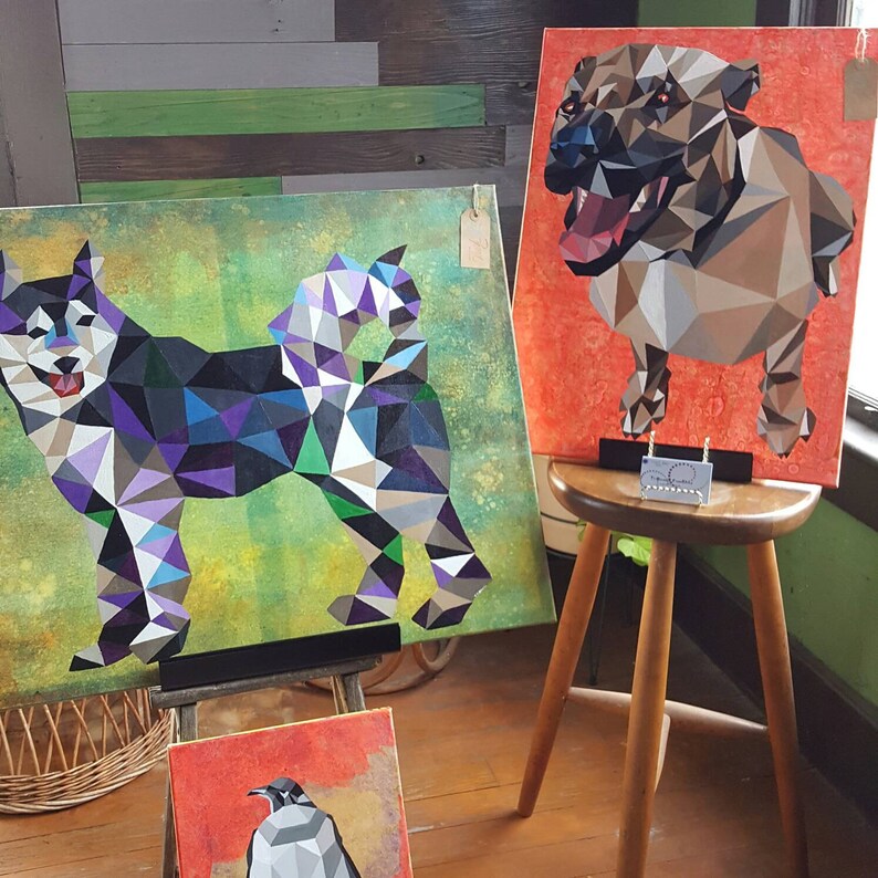 Pitbull Painting Geometric Animal Acrylic Painting Dog Painting ...