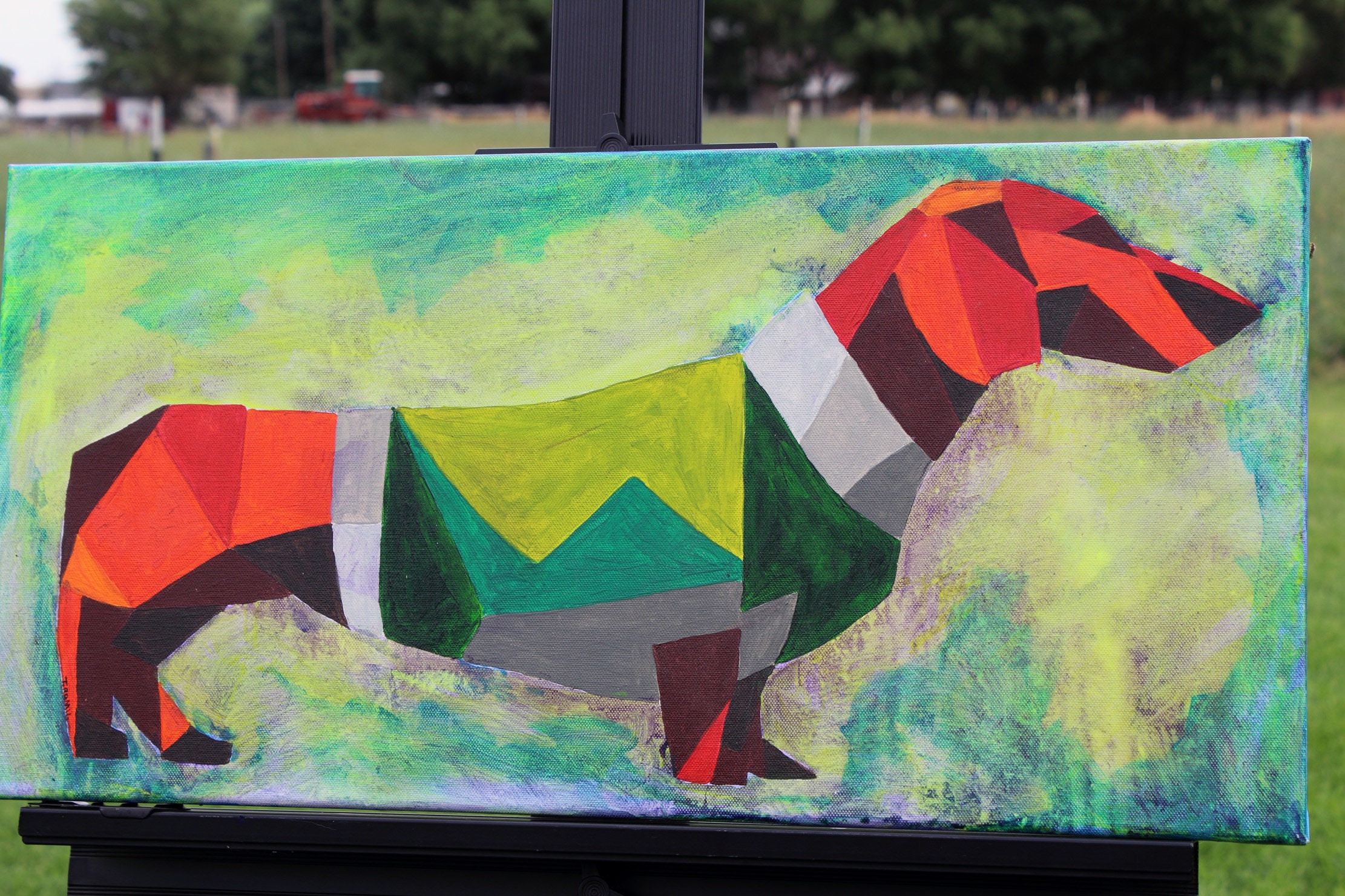 Dachshund Painting Geometric Dog Geometric Art Abstract Art | Etsy