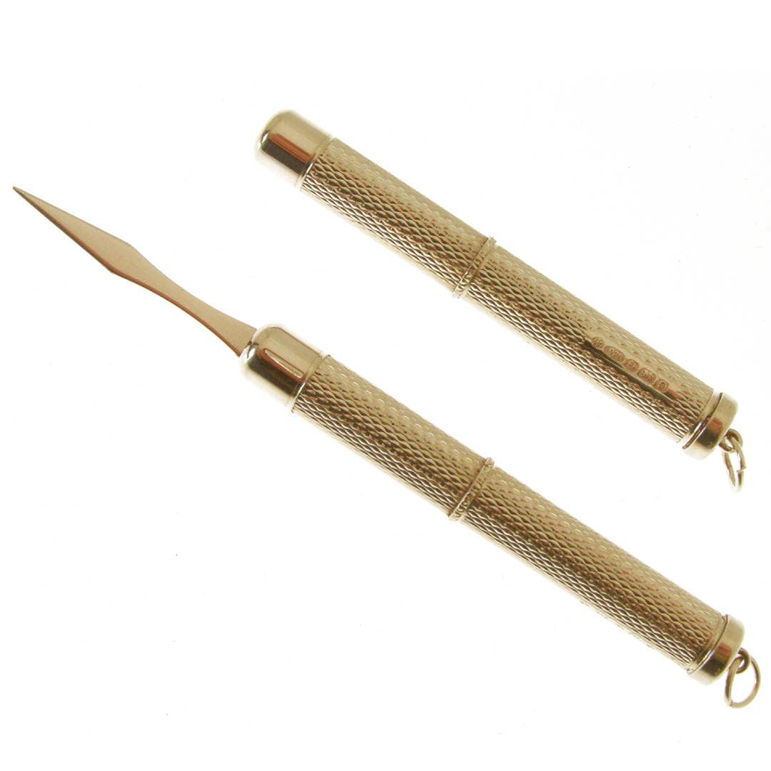 Hallmarked 9 Carat Gold Toothpick With Engine Turned Finish and Twist ...