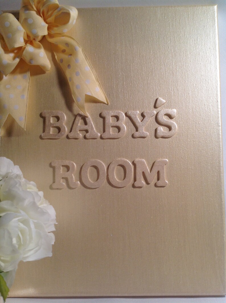 Canvas and Wood Pearlized Baby's Room Sign With Polka Dot Bow for ...