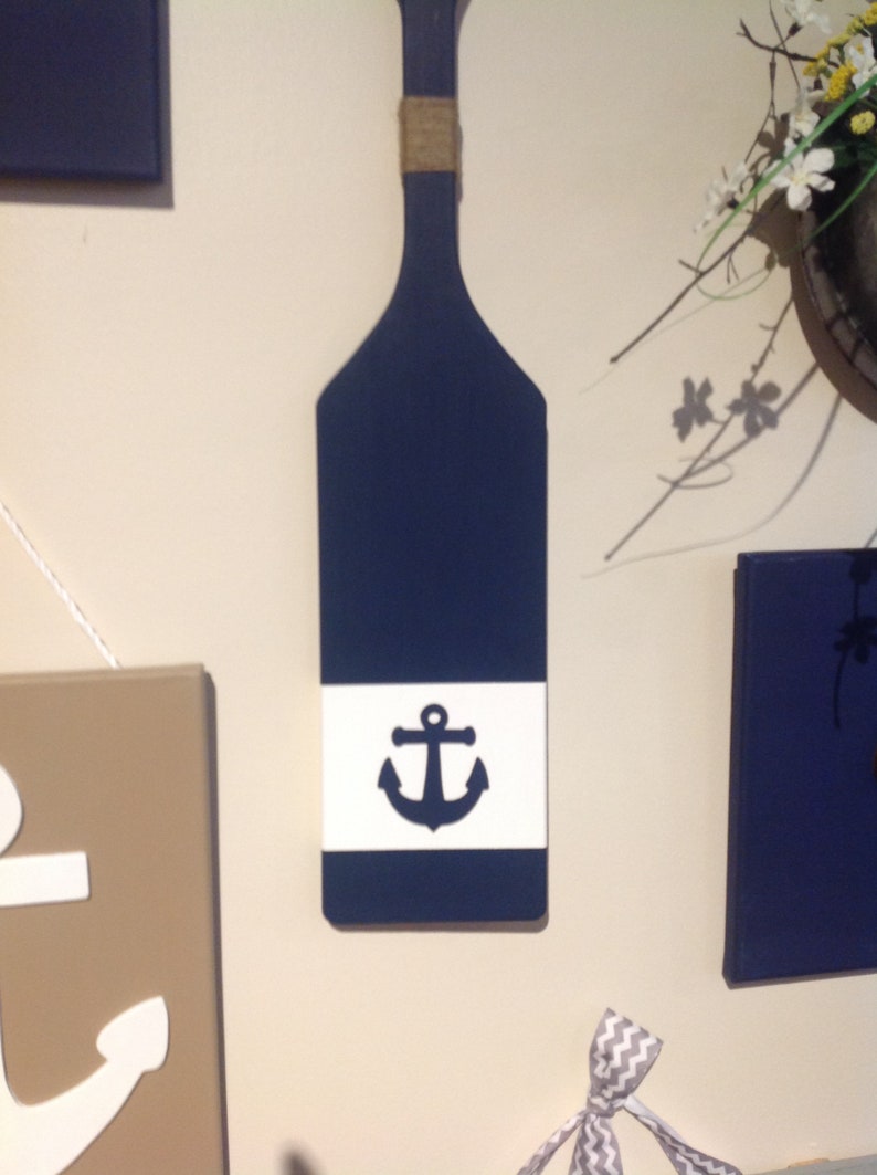 Coastal Nautical Decorative OAR Paddle Navy Blue White With Rope and ...