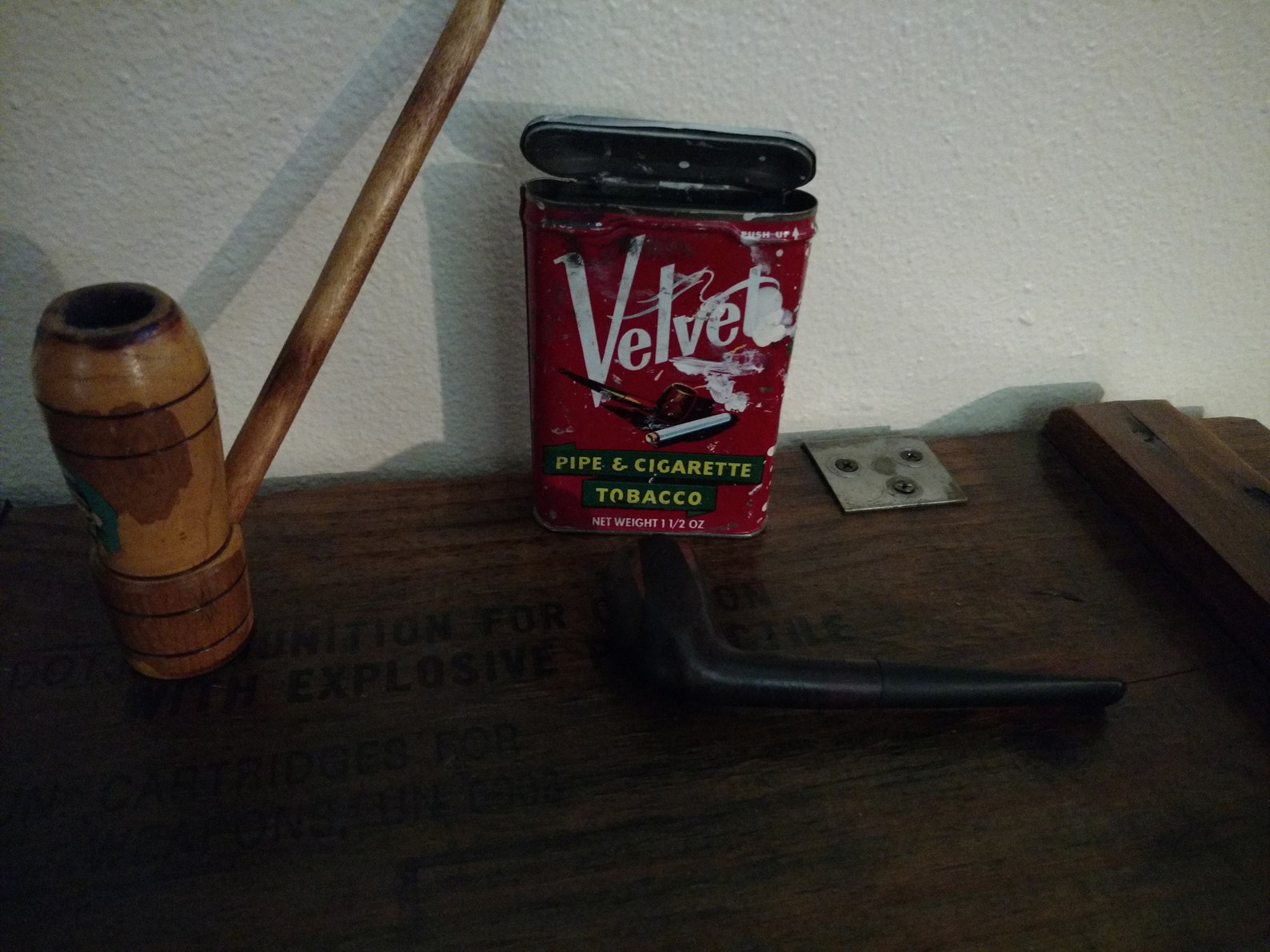 Vintage Velvet Pipe & Cigarette Tobacco Tin,very Worn and Rustic, A ...