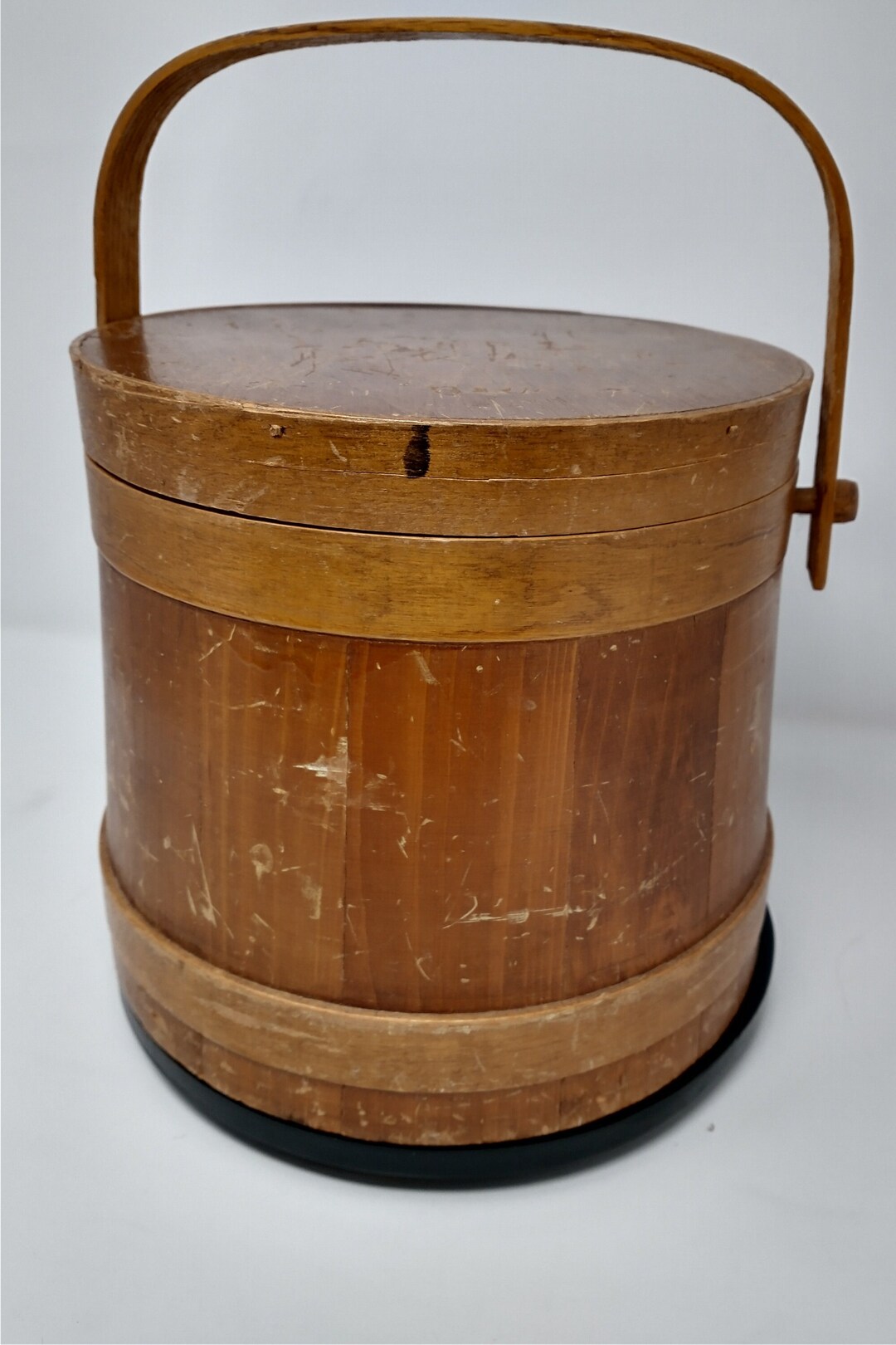 Vintage Rustic Wooden Firkin Bucket With Lid. Amazing Character Flaws ...
