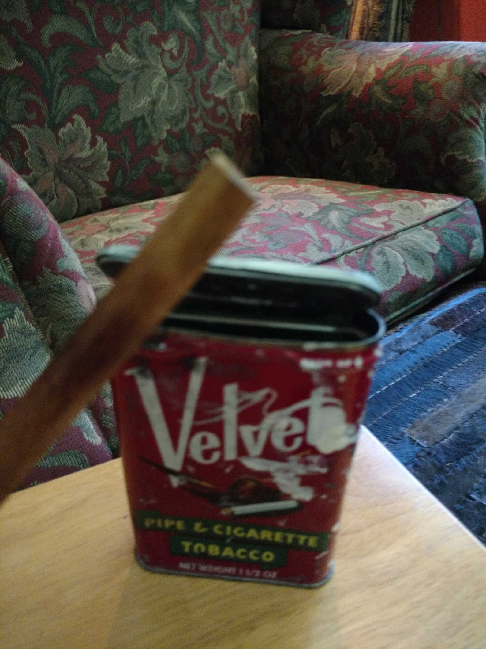 Vintage Velvet Pipe & Cigarette Tobacco Tin,very Worn and Rustic, A ...