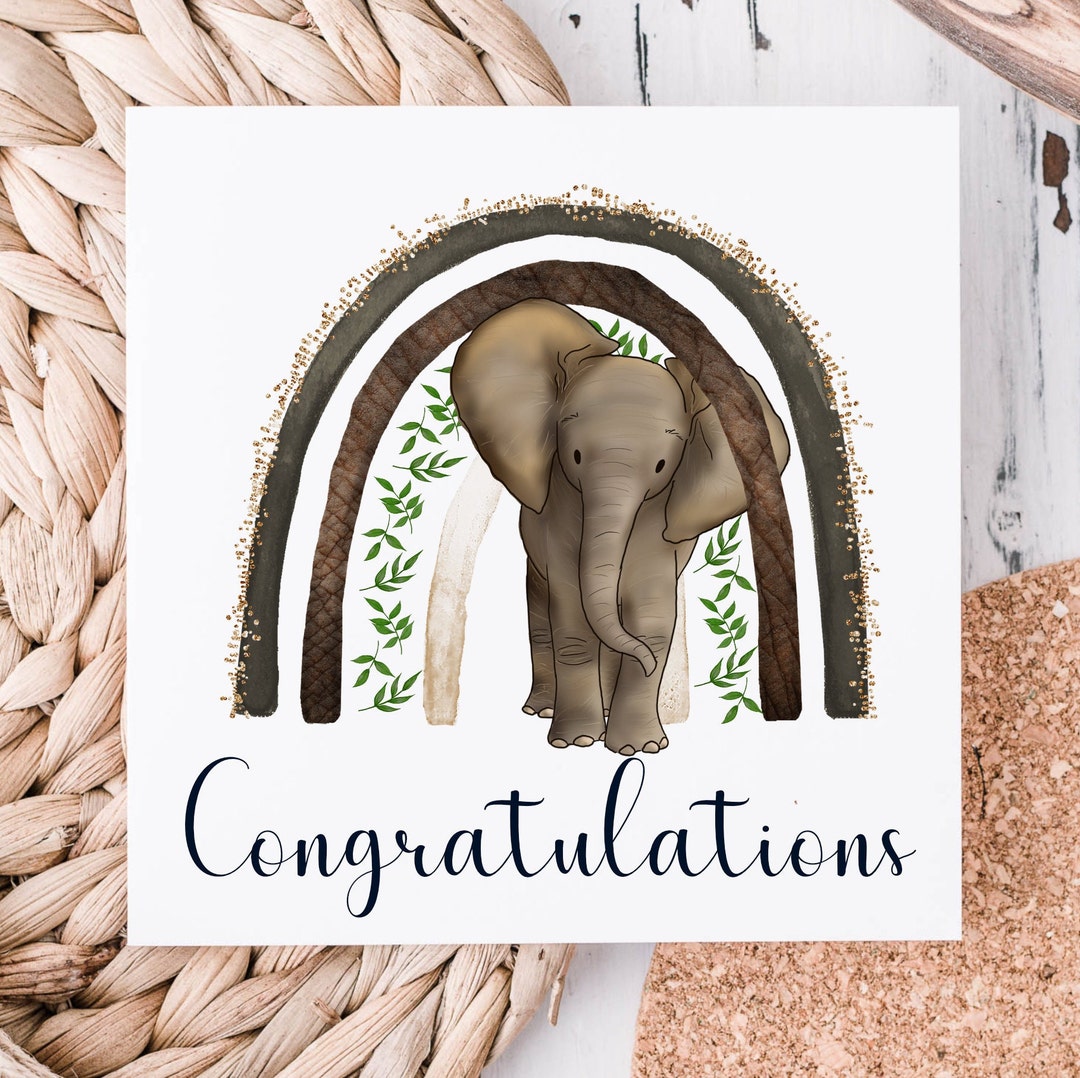 Congratulations Card Elephant Design Rainbow Jungle Design - Etsy