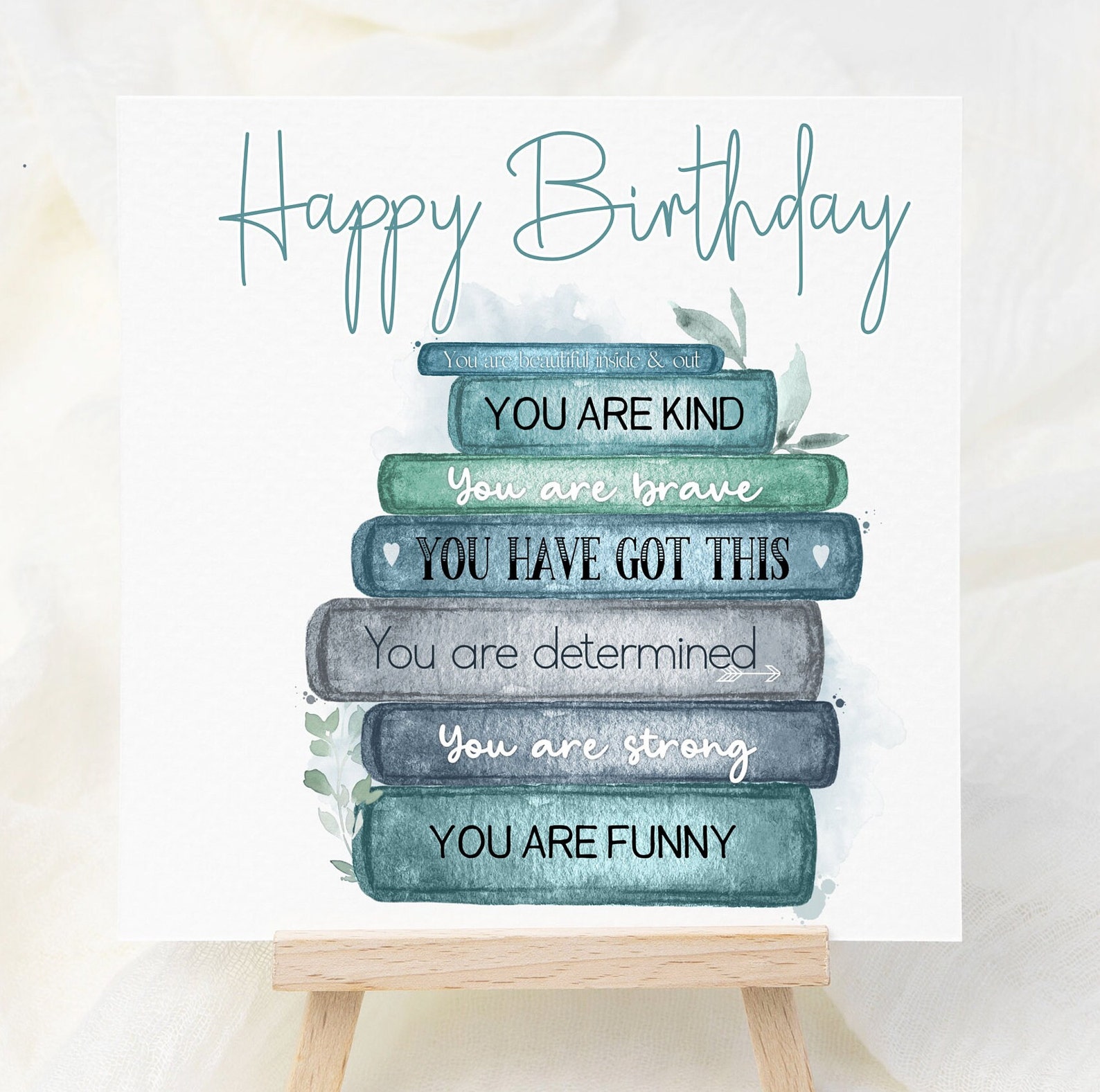 Happy Birthday Card Book Stack Design Positive Affirmations - Etsy