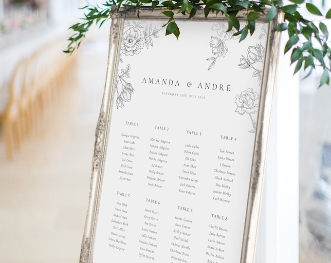 Printed Floral Wedding Table Plan Wedding Printed Seating Plan Printed ...