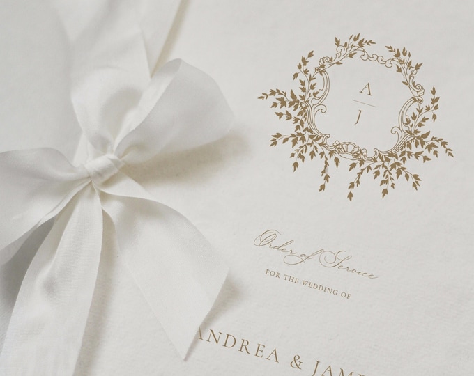 Luxury Wedding Crest Order of Service Ceremony Program Silk Ribbon ...