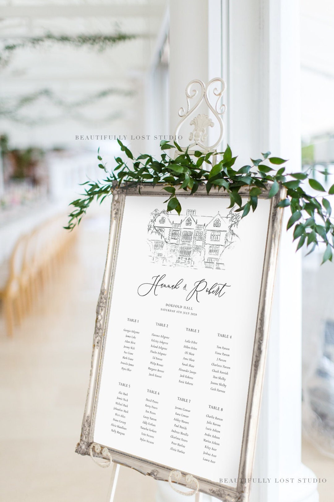 Venue Illustration Printed Wedding Table Plan | Seating Plan | Wedding ...