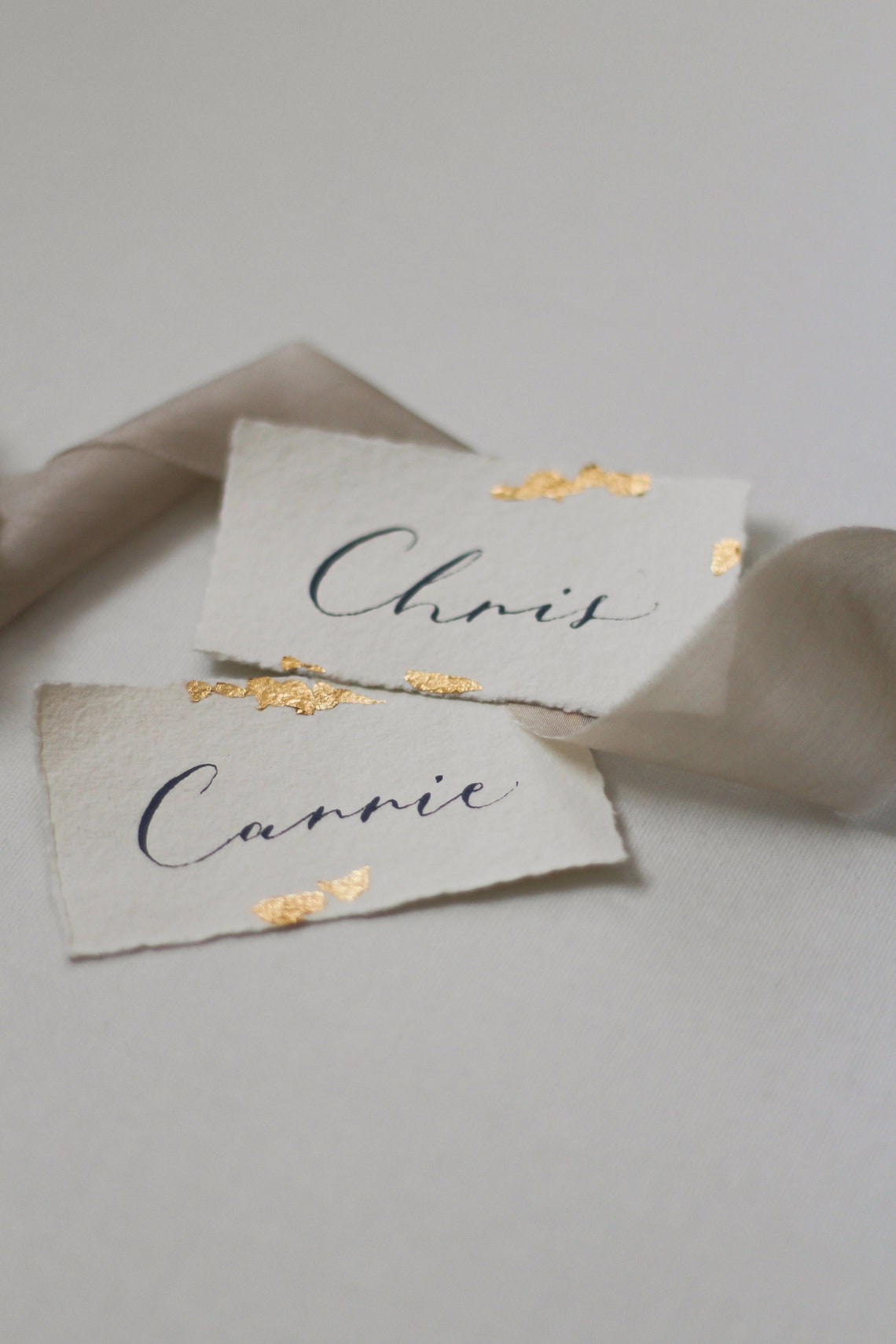 Calligraphy Name Place Cards With Gold Leaf Handwritten Flat - Etsy