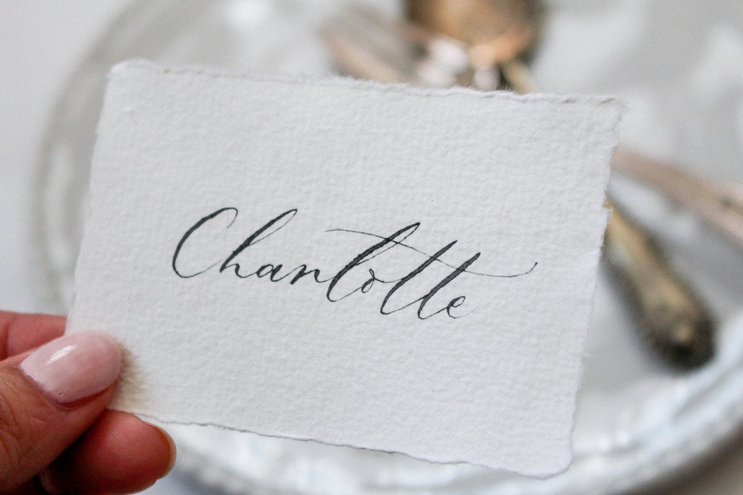 Calligraphy Name Place Cards on Handmade Paper | Handwritten Name Card ...