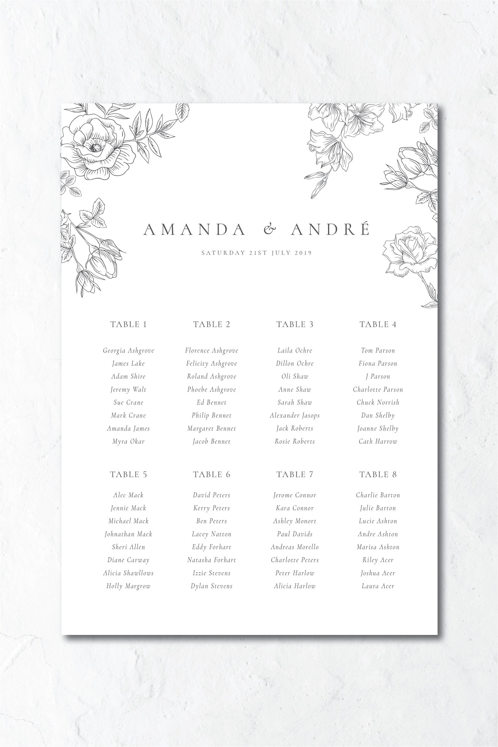 Printed Floral Wedding Table Plan | Wedding Printed Seating Plan ...