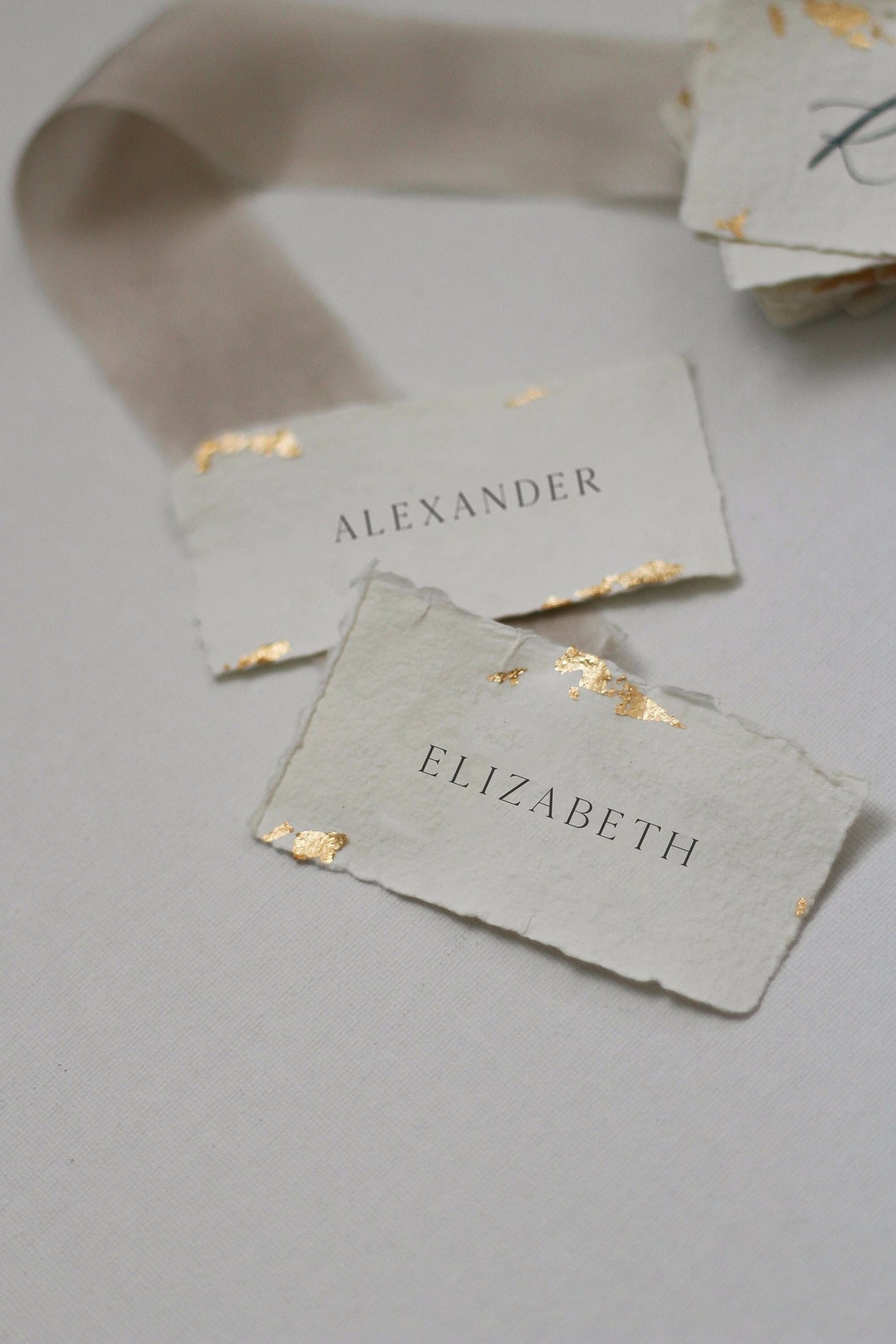 Personalised Name Place Cards With Gold Leaf | Printed Flat Name Card ...