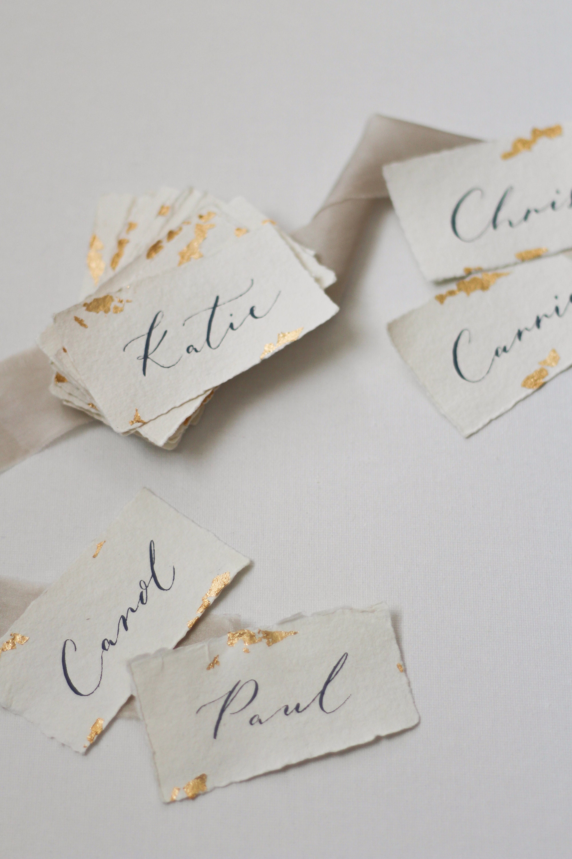 Calligraphy Name Place Cards With Gold Leaf Handwritten Flat - Etsy
