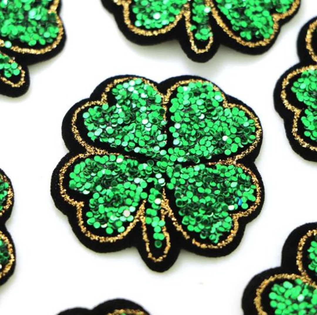 Four Leaf Clover Patch, DIY Iron on Patch, Ready to Press, Glitter ...