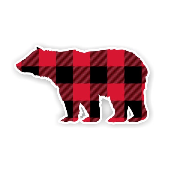 Red Buffalo Plaid Bear Decal | Etsy