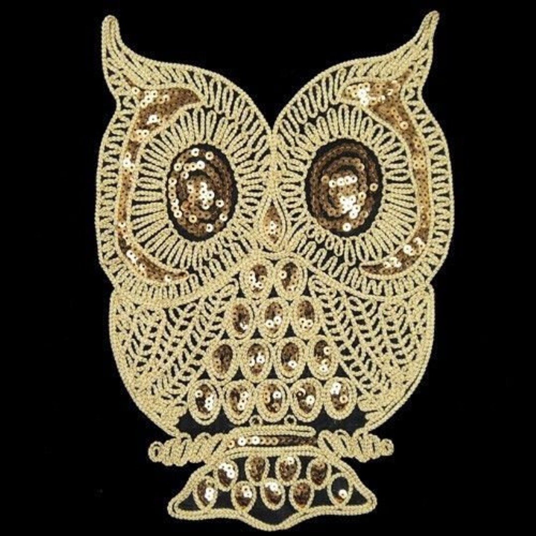 Large Gold Owl Sequin Embroidered Patch - Etsy