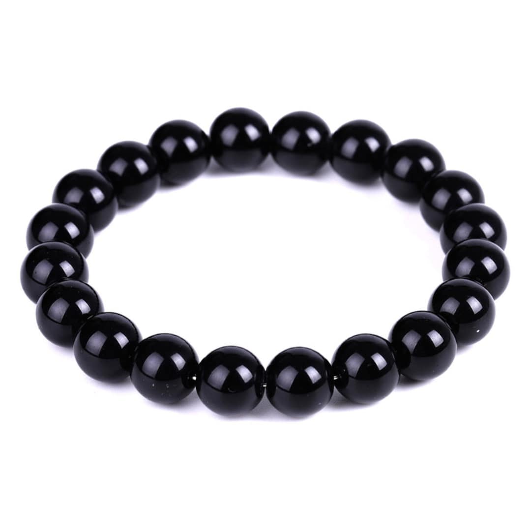 Black Obsidian Natural Stone Bracelet, 8mm Bead Stretch Bracelet - Etsy