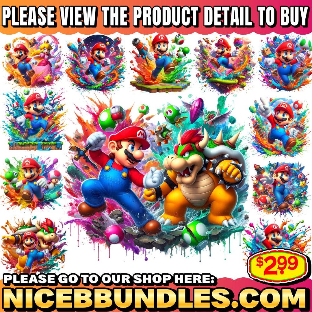 12 PNG Super Mario Splash and Watercolor Digital Design PNG File for ...