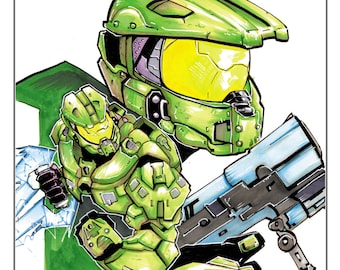 8 Bit Master Chief – Halo, Pixel Art, Retro, Prints, Illustration, Art ...