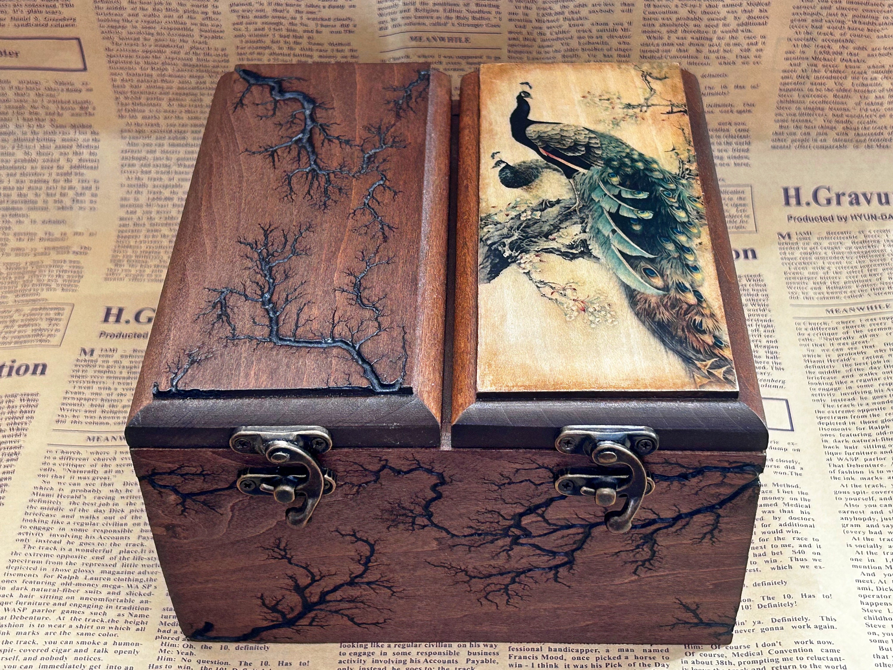 Rustic Handmade Wooden Tea Box Holder Peacock Design, Two Compartments ...