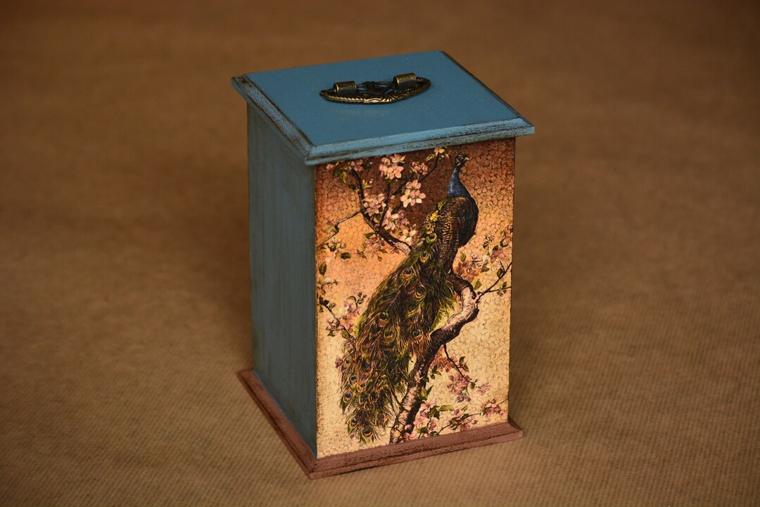Peacock Candy Box,blue Peacock Wood Box,peacock Box,shabby Chic Peacock ...