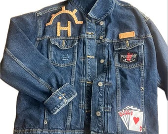 CUSTOM CATTLE BRAND Men's Western Denim Jacket Livestock Brand Ranch ...