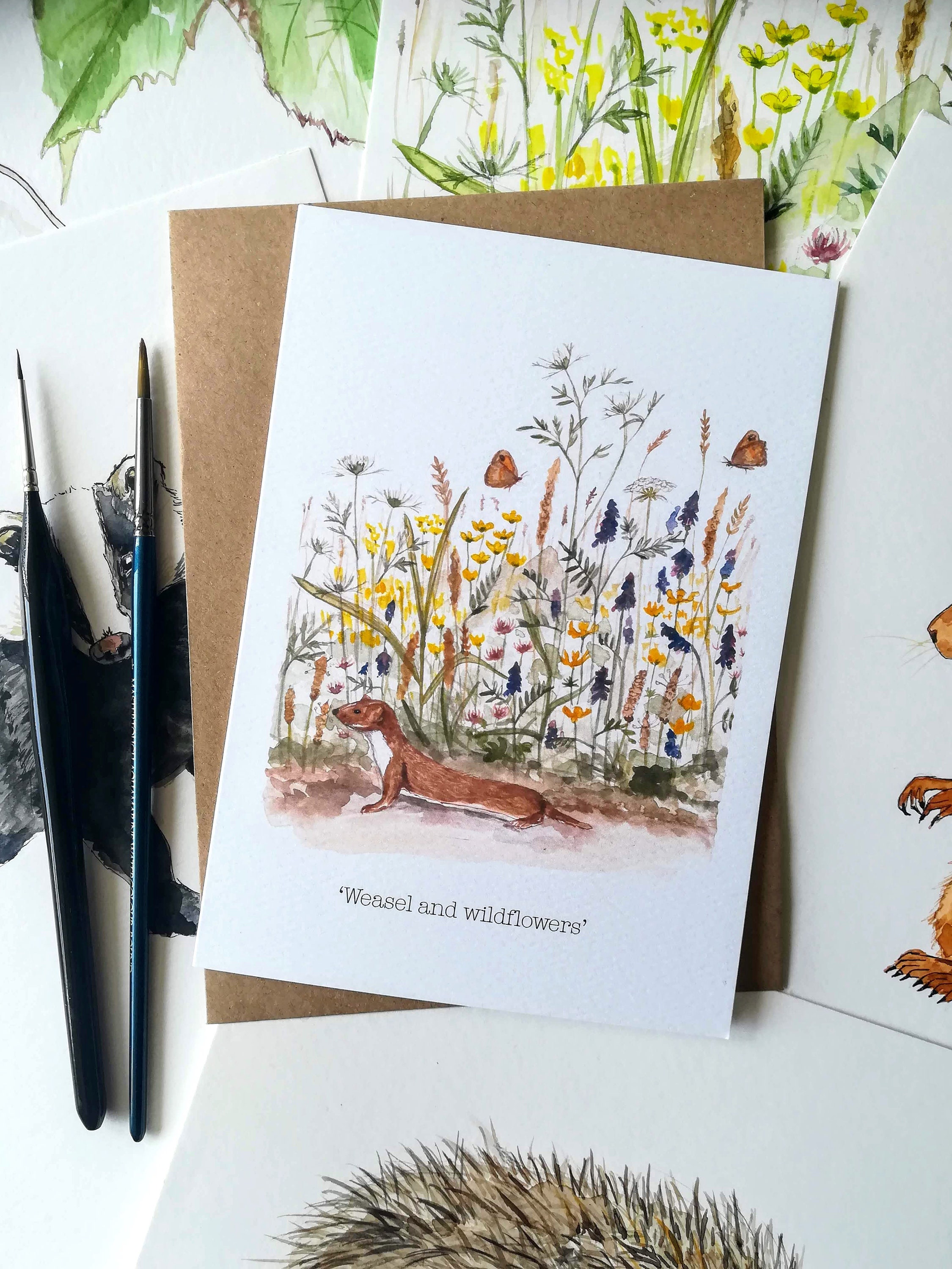 Weasel and Wildflowers Greetings Card Nature Birthday Card - Etsy UK
