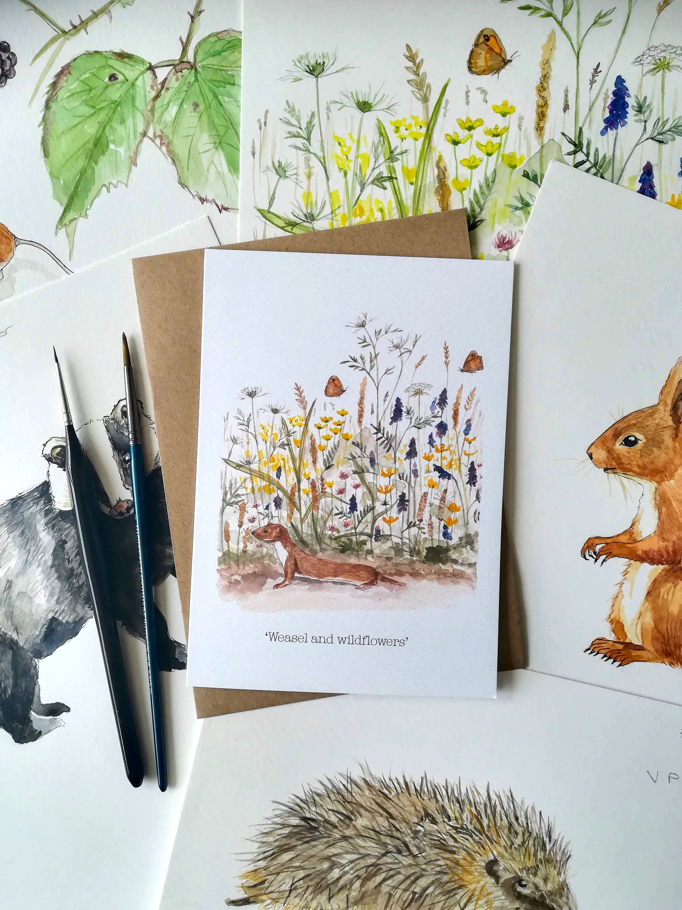 Weasel and Wildflowers Greetings Card Nature Birthday Card - Etsy UK