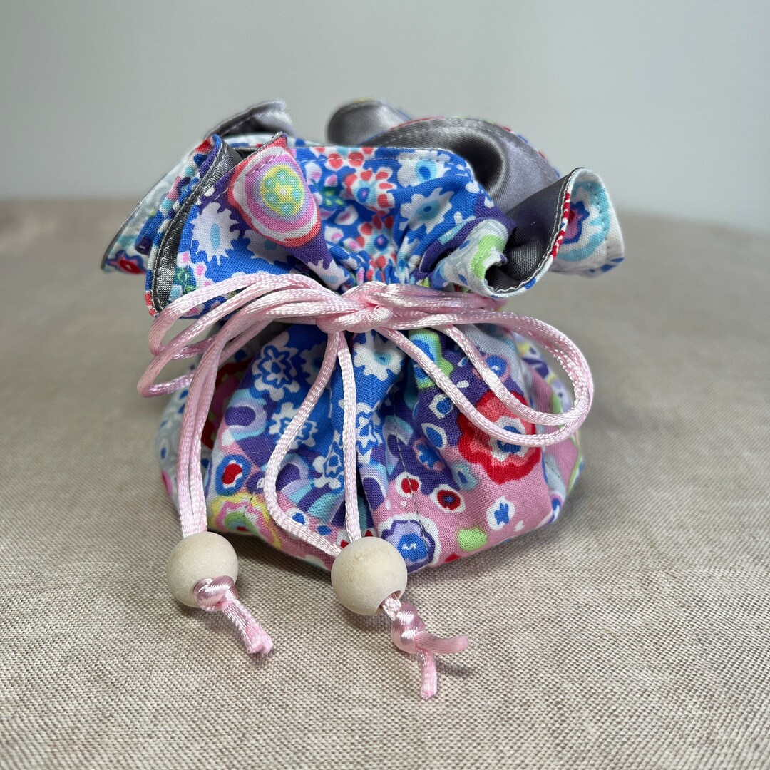 Blue and Pink Floral Travel Jewelry Pouch With Drawstring, Jewelry Bag ...