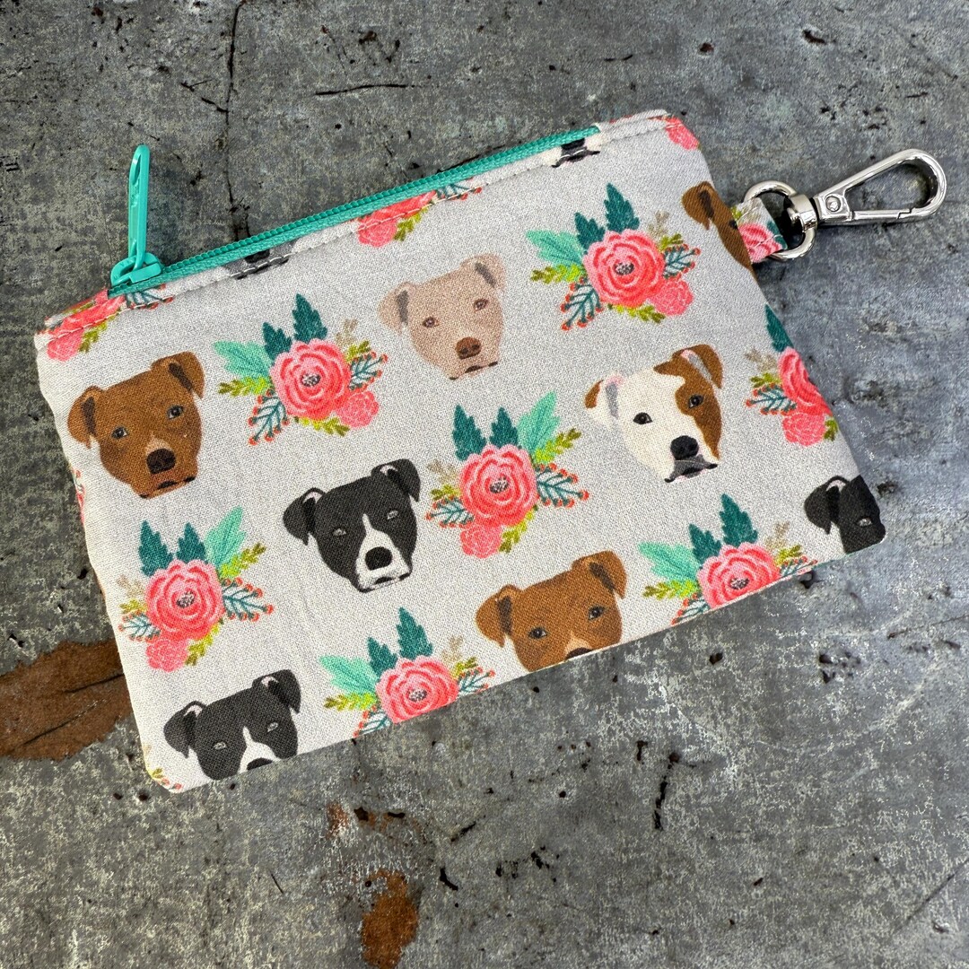Floral Pit Bull Mini Zip, Floral Pit Bull Pouch, Pittie Pouch, Pit Bull ...