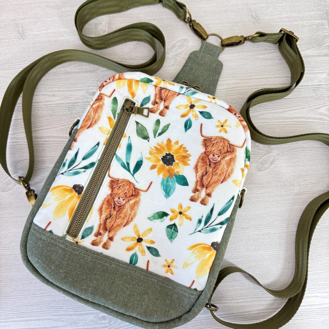 Pebble Sling Bag, Mini Sling, Highland Cow Backpack, Convertible ...