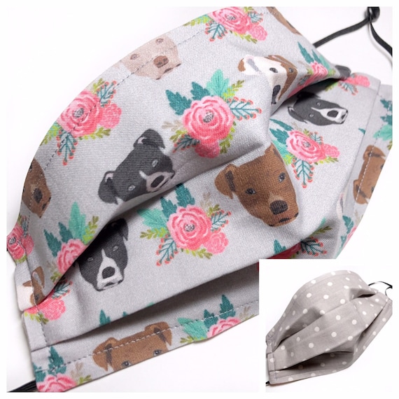 Floral Pit Bull Face Mask Dog Face Mask 3 Layers Adjustable | Etsy