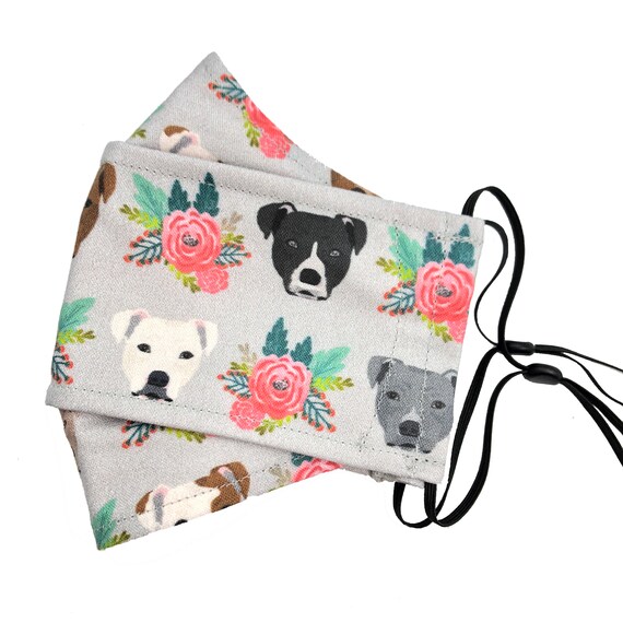 Floral Pit Bull Face Mask 3D Face Mask Choose 2 or 3 | Etsy