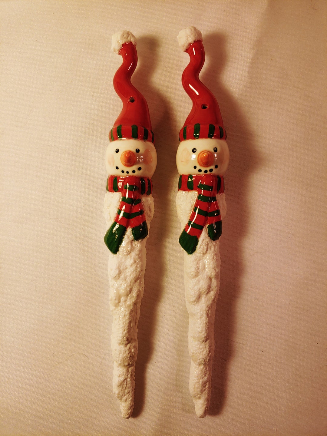 Ceramic Snowmen Icicle Ornaments | Set of 2 - Etsy