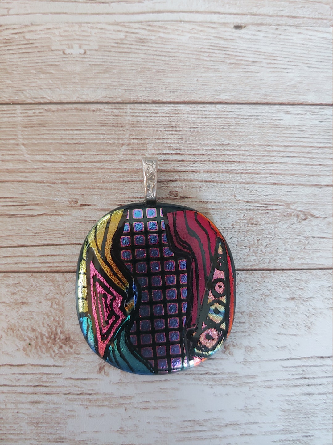 Dojo Dichroic Glass Pendant - Geo Large Pendant Foil Design - Etsy