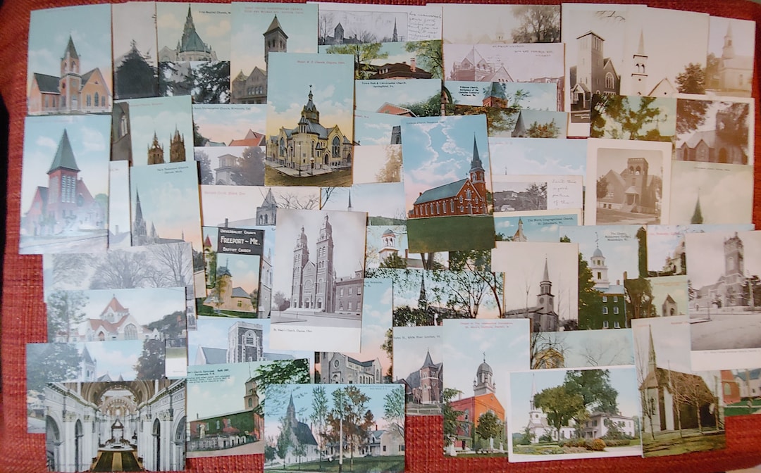 Antique Post Cards Churches in Conn, Maine, NH, VT, NJ, Calif, Mich ...