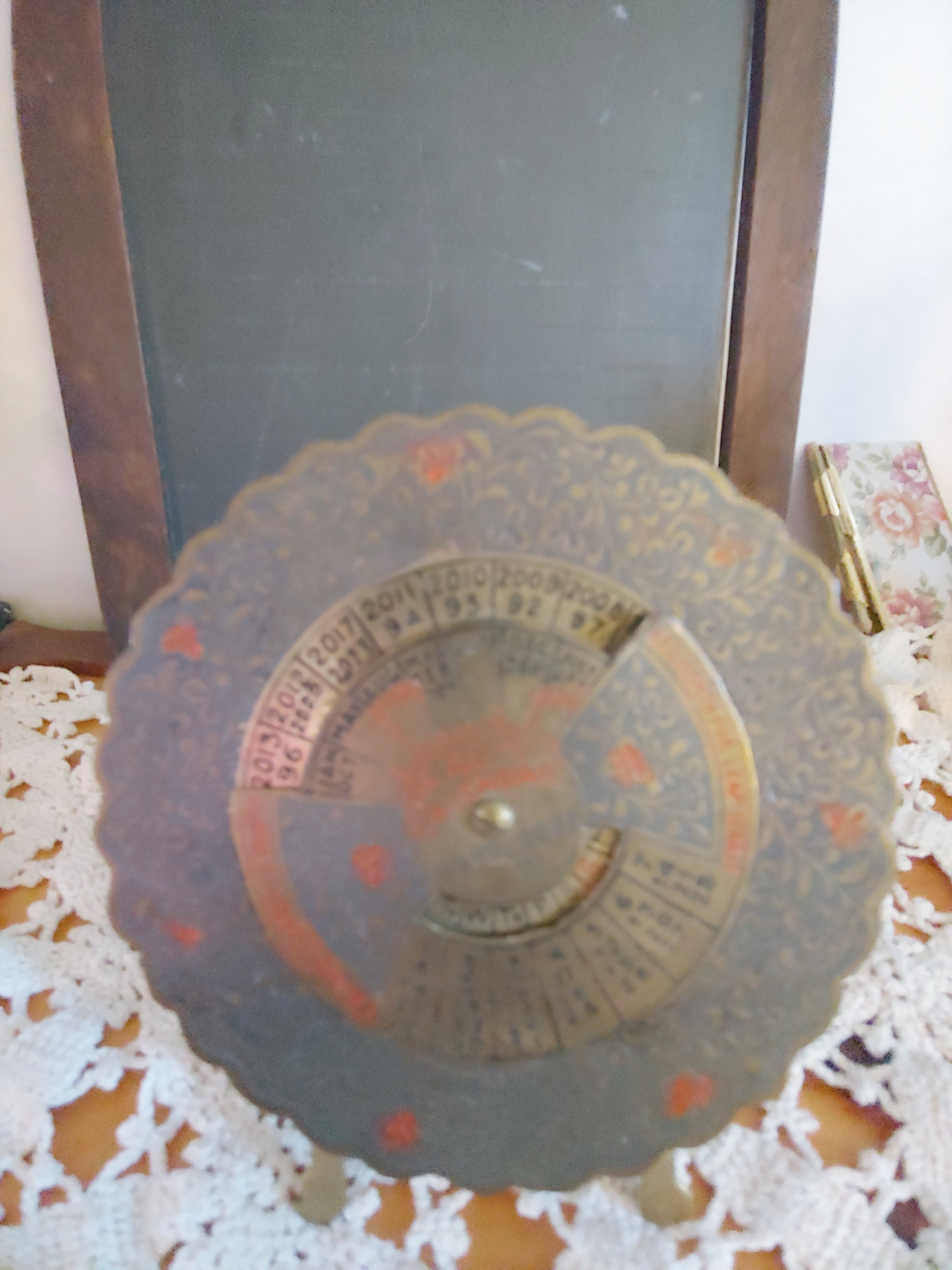 Vintage Brass and Enamel Calendar - Etsy