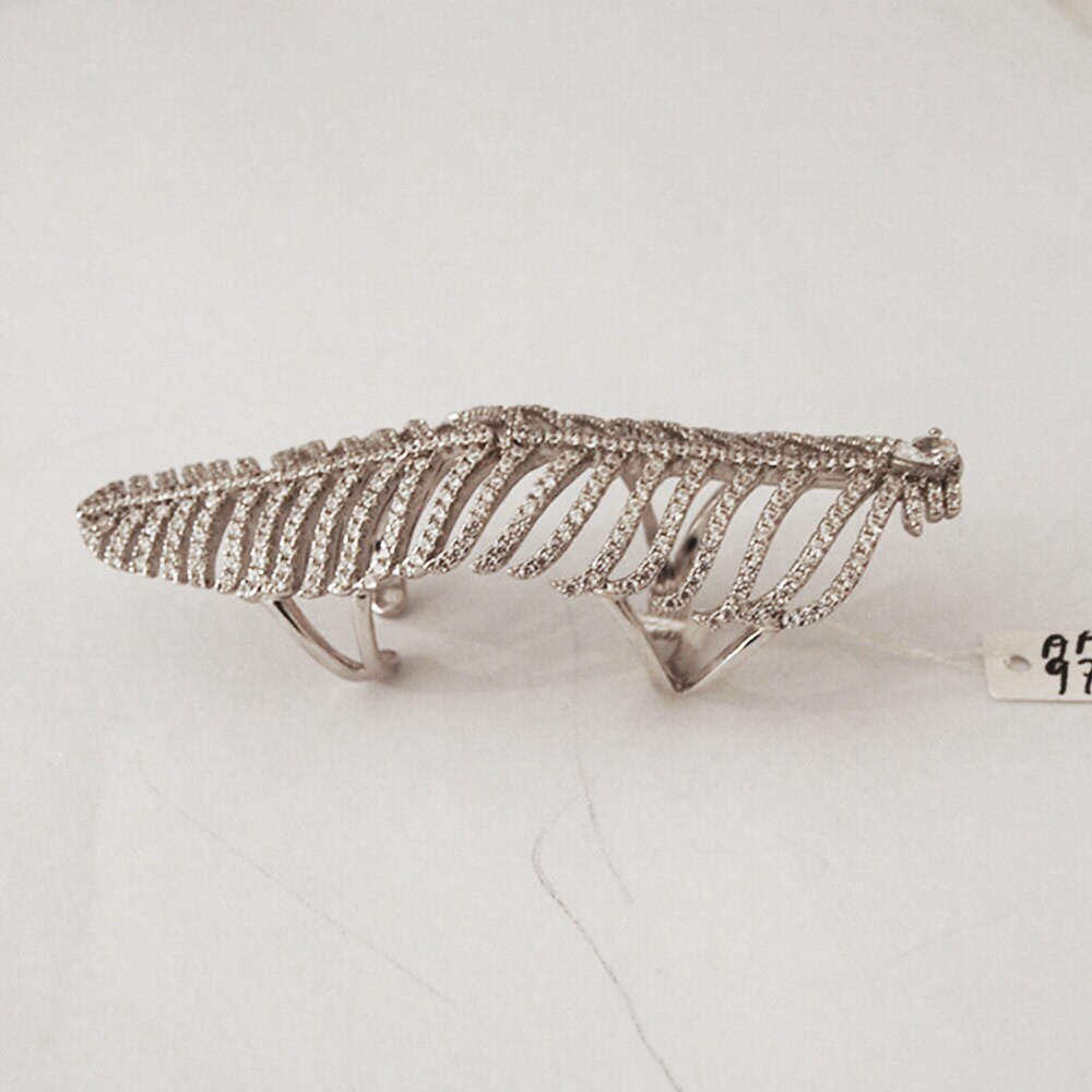 Feather Armor Ring 925 Silver and Zirconium Crystal - Etsy