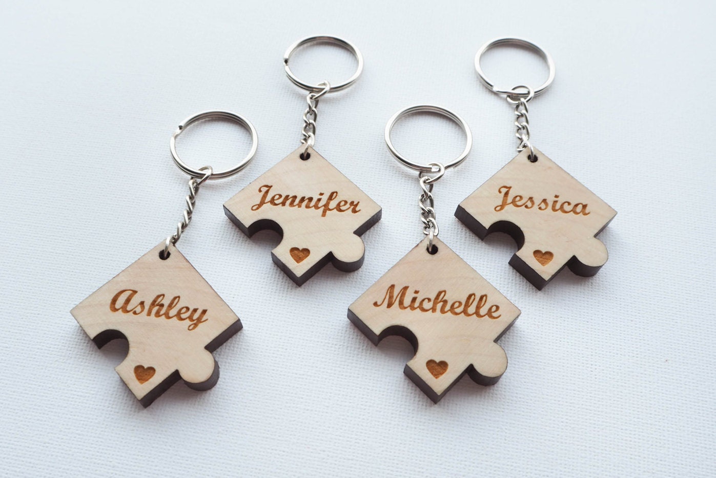 REAL WOOD Best Friend Key Chain Set-set of 4 Puzzle Piece | Etsy