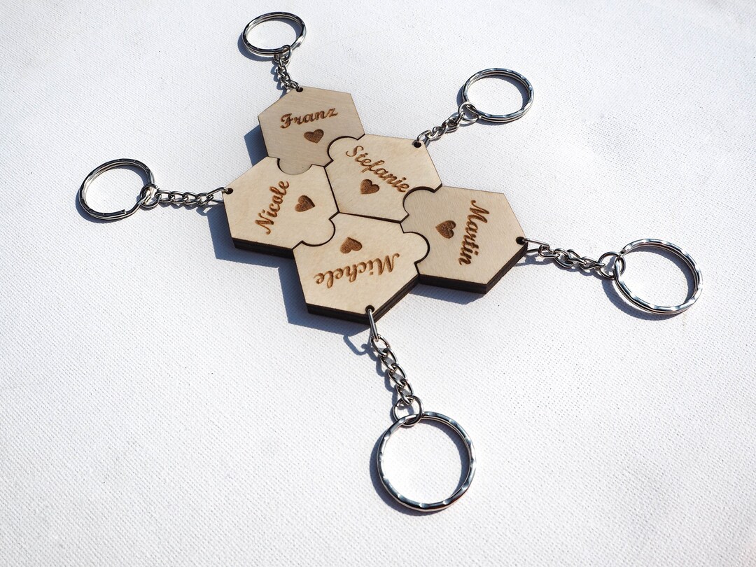REAL WOOD Bee Comb Best Friend Keychain Set-set of 5 Puzzle Piece ...