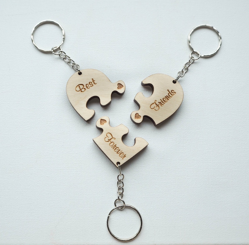 REAL WOOD Best Friend Key Chain Set-set of 3 Puzzle Piece Keychains ...