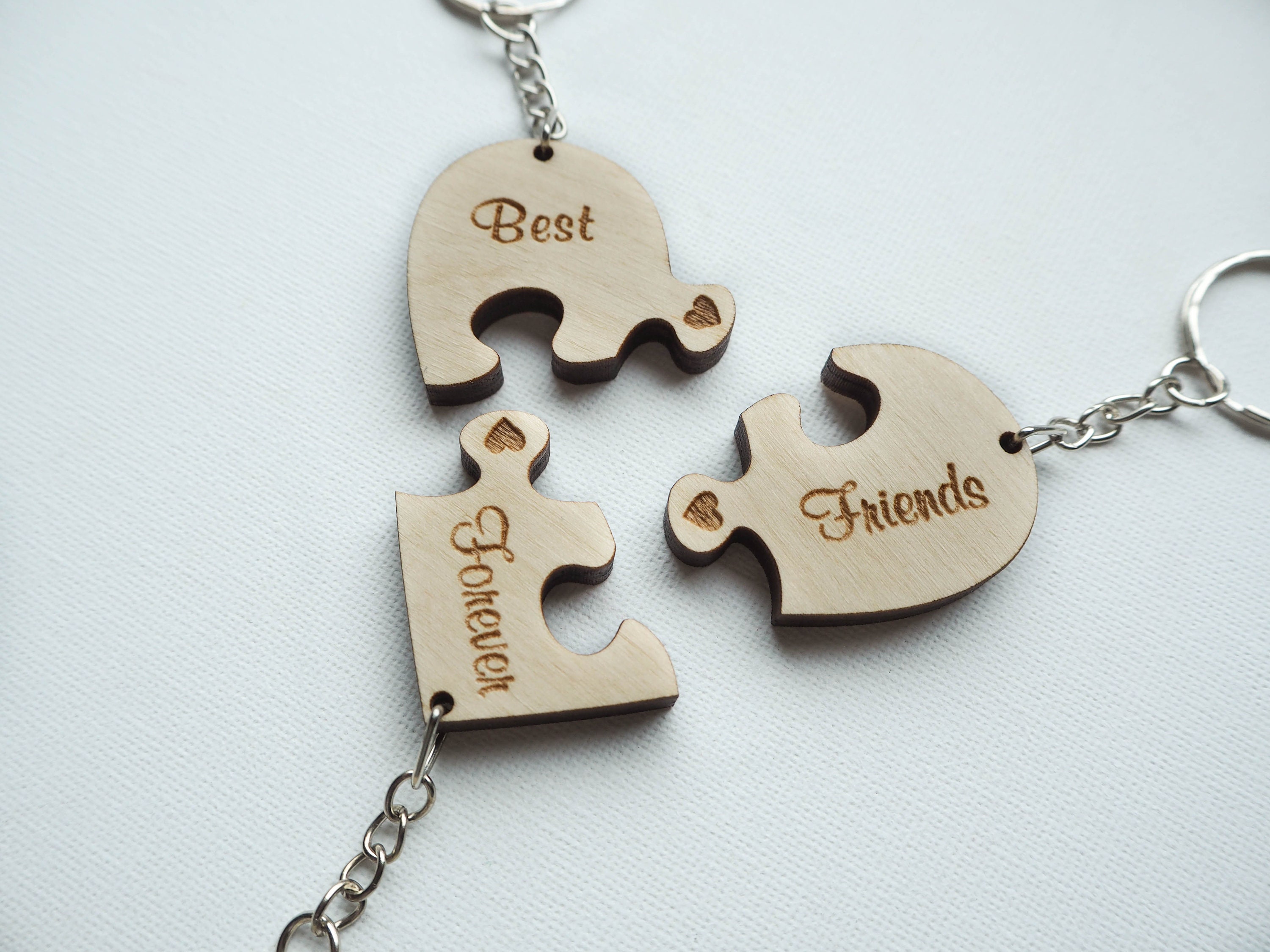 REAL WOOD Best Friend Key Chain Set-set of 3 Puzzle Piece Keychains ...