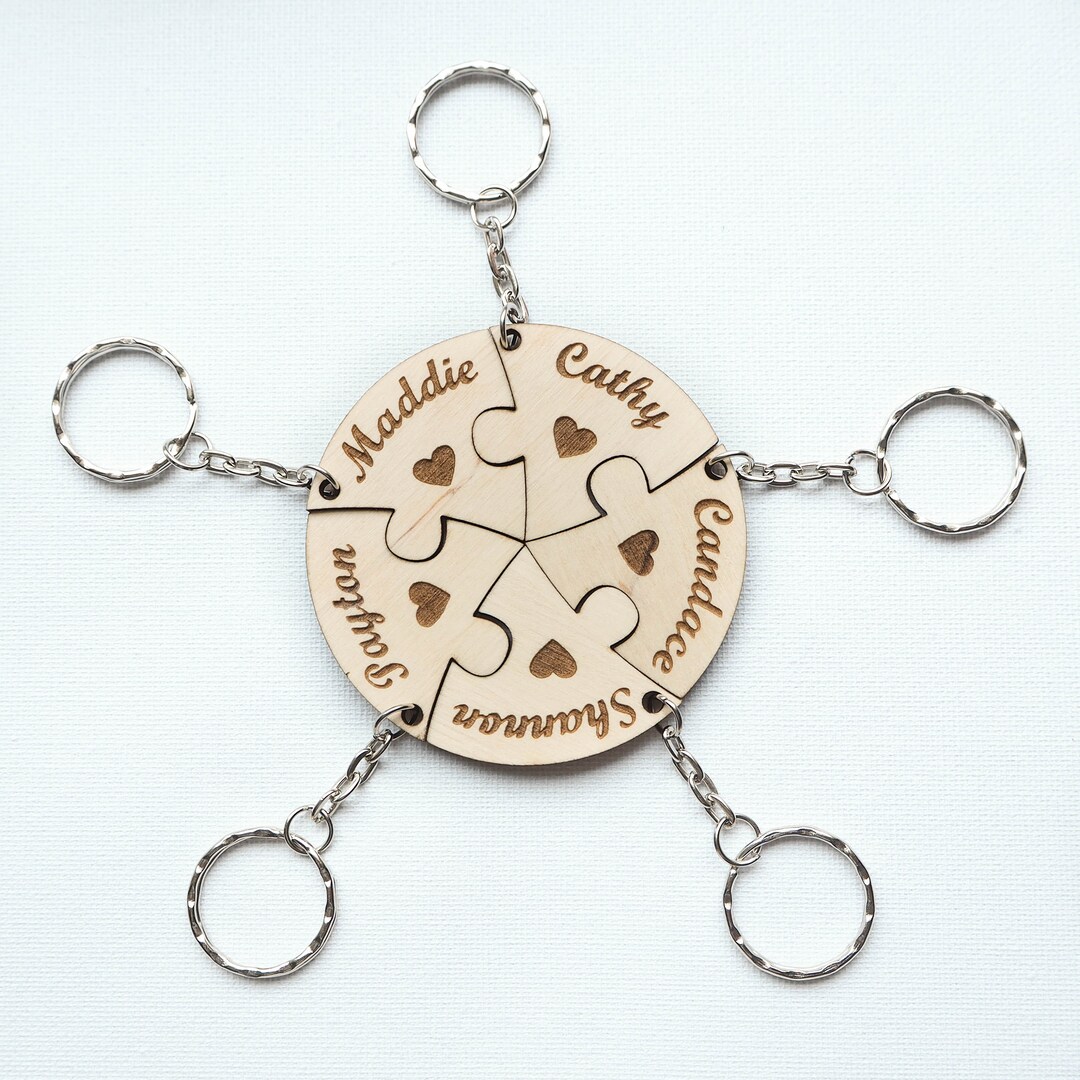 REAL WOOD Best Friend Key Chain Set-set of 5 Puzzle Piece Keychain ...