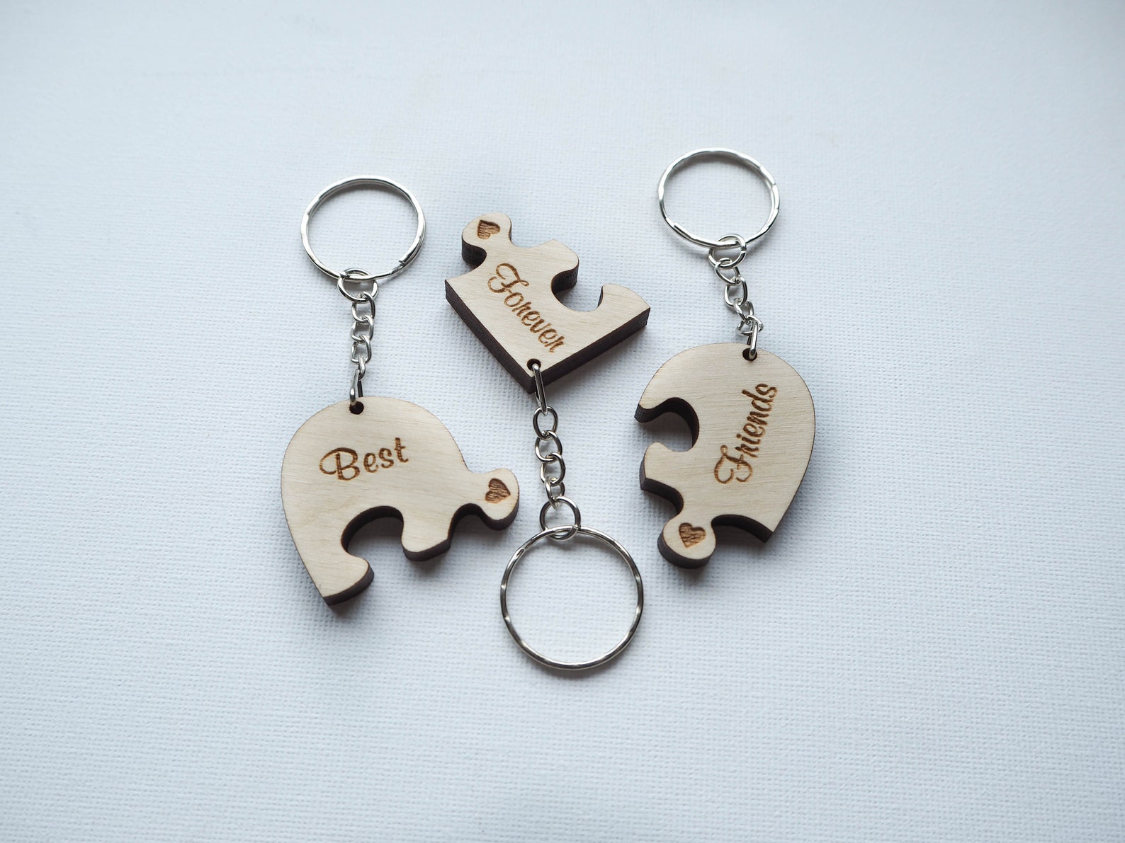 REAL WOOD Best Friend Key Chain Set-set of 3 Puzzle Piece Keychains ...