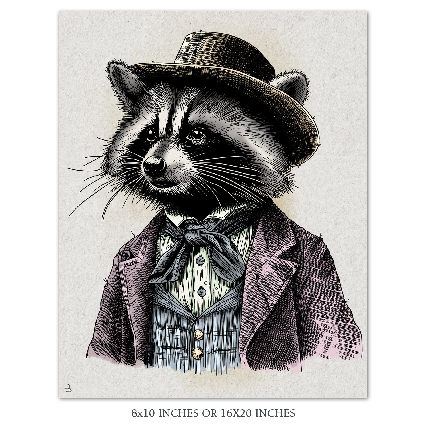 Victorian Raccoon Illustration Vintage Style Print - (various Sizes) - Etsy