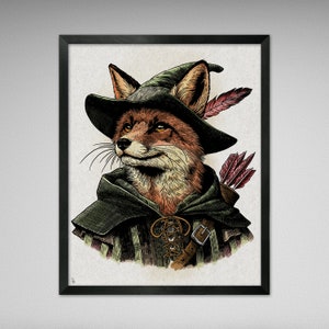 Robin Hood Fox Illustration Vintage Style Print various Sizes - Etsy