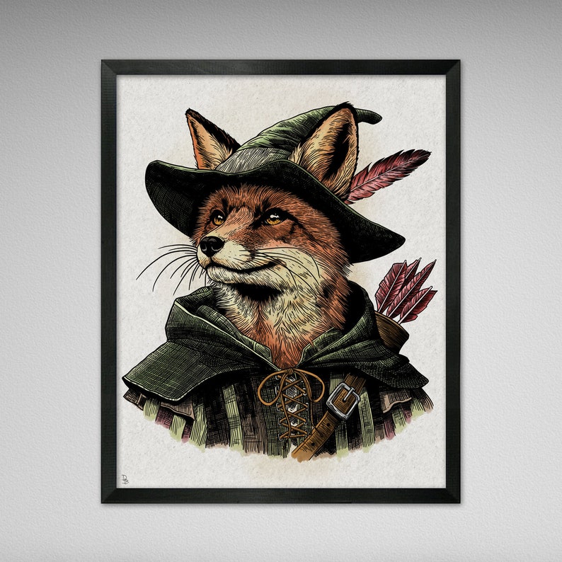 Robin Hood Fox Illustration Vintage Style Print - (various Sizes) - Etsy