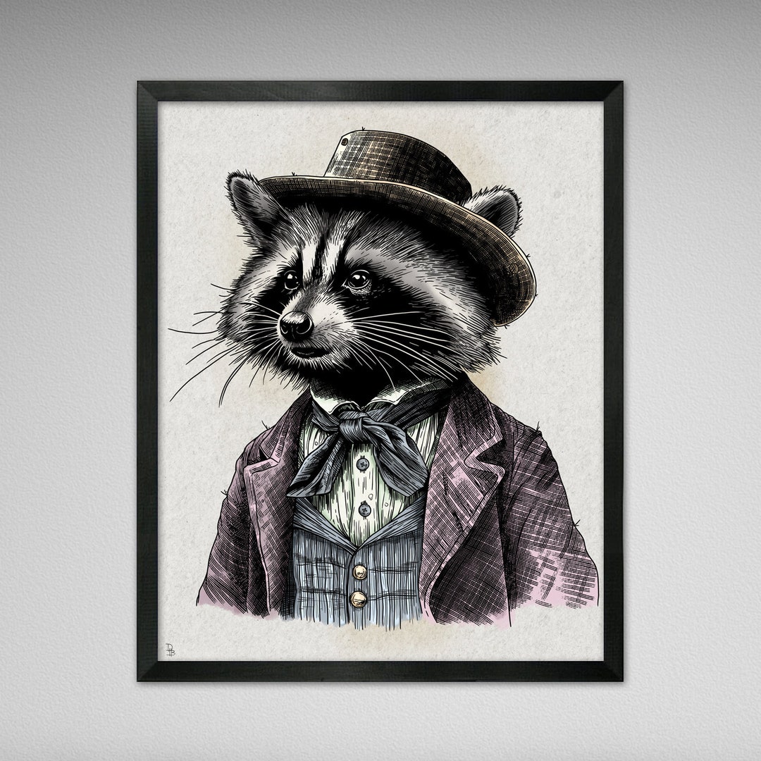 Victorian Raccoon Illustration Vintage Style Print - (various Sizes) - Etsy
